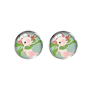 Axolotl in Plant Stud Post Earrings - New - Pair!