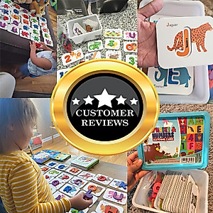 CozyBomB™ Toddler Alphabet Flash Cards - Preschool Activities Learning Montessori Toys ABC Wooden Letters Jigsaw Numbers Alphabets Puzzles Flashcards for Age 2 3 4 Years Old Educational for Kids Baby