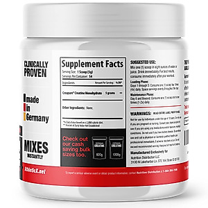 German Creatine - Pure Creapure Micronized Creatine Monohydrate Powder, Promotes Muscle Growth, Increase Muscle Mass, Enhance Strength, 99.99% Purity, 3rd Party Tested, 270g (54 Servings)
