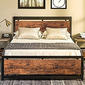Codesfir Queen Bed Frame with Headboard and Footboard, Heavy Duty Platform Metal Bed Frame with Strong 4 U-Shaped Support Frames & 12 Strong Wood Slat Support, No Box Spring, Easy Assembly