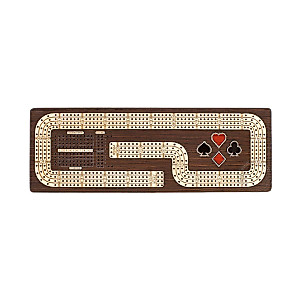 House of Cribbage - Continuous Cribbage Board/Box Inlaid in Wenge Wood/Maple : 4 Track - Cards & Pegs Storage Drawer with Score Marking Fields for Skunks, Corners and Won Games