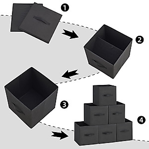 Somdot Fabric Storage Bins with Handle, 10.6 Inch Collapsible Storage Cubes, Foldable Organization Baskets for Closet Shelves Offices Toys, Set of 6 - Black