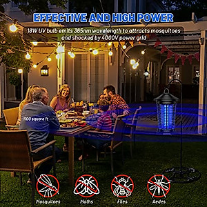 Bug Zapper Outdoor, 4000V 5ft Cord Mosquito Killer Lantern, Attracts Gnats, Flies, Mosquitoes & Flying Insects, Waterproof Attractant Trap for Indoor & Outdoor - Backyard, Patio, Deck, Garden, Camping