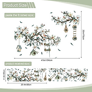 Birds on Magnolia Tree Branches Wall Stickers, ULENDIS DIY Removable White Blossom Flower Wall Decals, Birdcage Murals Wall Decor for Home Bedroom Living Room Corridor Stair