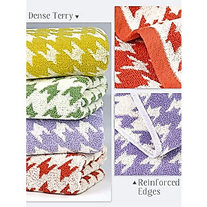 Bathroom Hand Towels 29” x 13”, Ultra Soft Hand Towel Set Houndstooth Pattern, 4 Pack Face Towels for Daily Use, Orange Yellow Green Lilac
