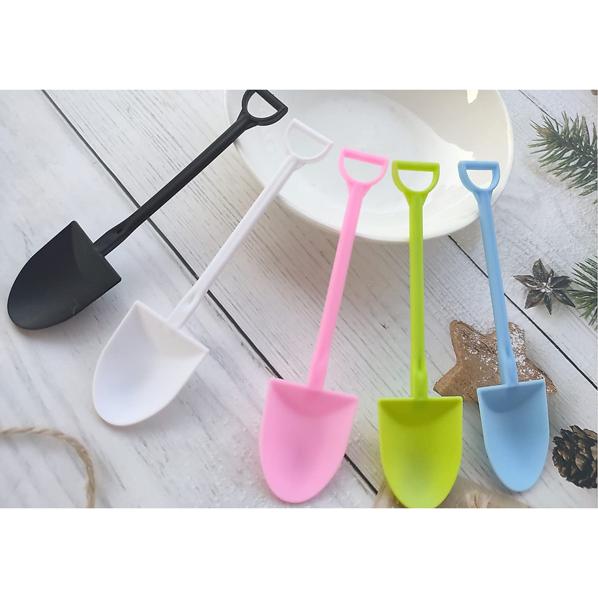 120 PCS Disposable Mini Shovel Shape Spoons, Colorful Plastic Ice Cream Shovel Spoon for Dessert Pudding Yogurt Sugar (4.8 Inch, 5 Color)