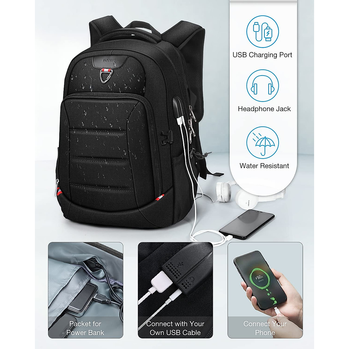 HOMIEE Laptop Backpack Extra Large Travel Backpack 40L Anti Theft College School Backpack for Men Women with USB Port, Water Resistant Business Computer Bag Fit 17.3 Inch Laptop