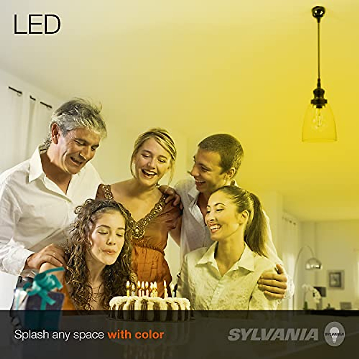 Sylvania LED Yellow Glass Filament A19 Light Bulb, Efficient 4.5W, 40W Equivalent, Dimmable, E26 Medium Base - 6 Pack (41742)