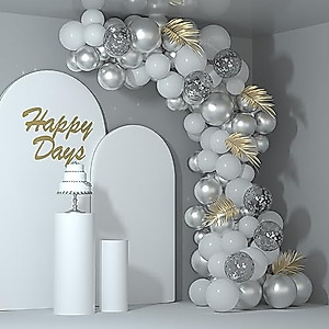 NEBURORA White and Silver Confetti Balloons 60pcs 12inch White Metallic Silver Confetti Balloons for Wedding Engagement Graduation Birthday Baby Shower Party Decorations
