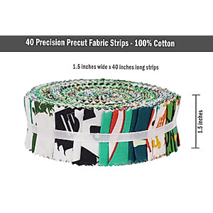 Soimoi 40Pcs Travel Print Precut Fabrics Strips Roll Up 1.5x42inches Cotton Jelly Rolls for Quilting - Multicolor