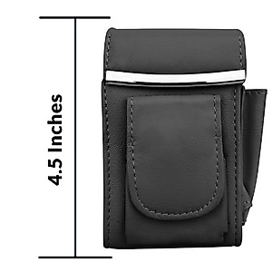 Skyway Rockford Leather Cigarette Case 100's Cigarette Holder Case Pack Box with Flip Top and Lighter Pouch - Black