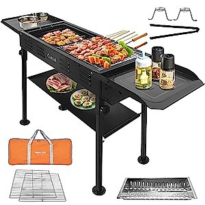 Baisal Portable Charcoal Grill for Outdoor BBQ, Foldable Camping Barbecue Hibachi Kabob Grills, 1.6 Ft² Barbecue Area Binchotan Grill with Shelf Carbon Tank and Carry Bag for Backyard Party Travel Picnic Home