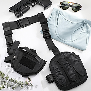 2 Pcs Halloween Thigh Holsters Costume for Women Leg Gun Holster Drop Adjustable Universal Pistol Leg Thigh Holster Pouch Holder with Magazine Pouches and Basic Racerback Crop Tank Tops (Blue)