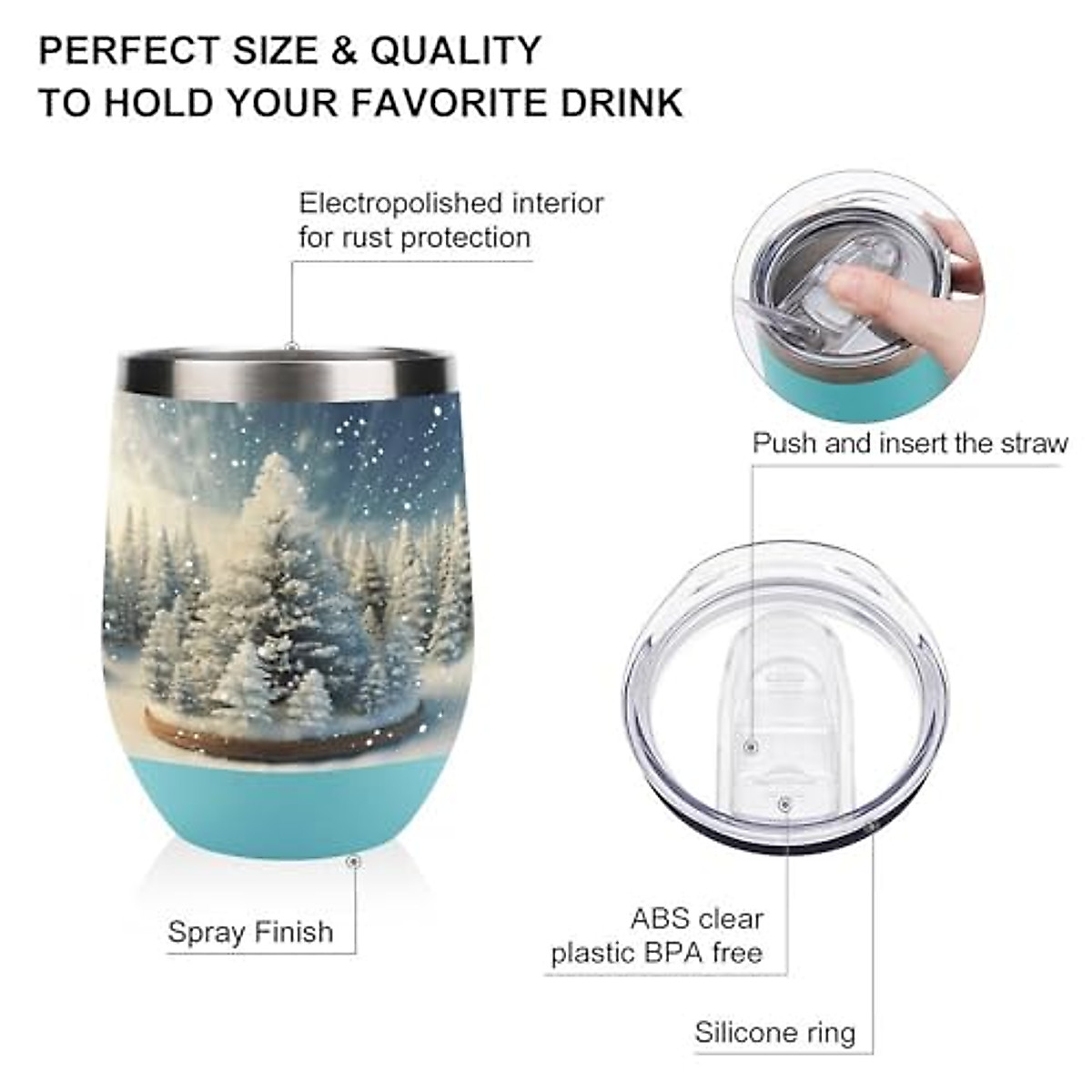 WYUSPGK 304 Stainless Steel Insulated Cup, Snow Wonderland Pine Tree Christmas Print Smooth Rim, Durable & Reusable - Perfect for Office, Home, And Travel