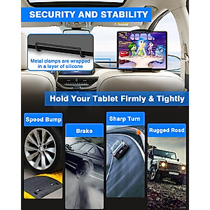 WONNIE Upgrade Tablet Holder for Car, Car Headrest Mount Holder for Back Seat, Car Tablet Mount for Kids with Silicone Strap & Anti-Slip Holding Clamps, Fits All 10-12.9" Tablets