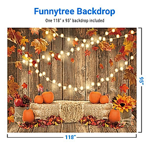 Funnytree 10x8FT Soft Fabric Fall Pumpkin Photography Backdrop Autumn Tanksgiving Harvest Hay Leaves Wooden Background Sunflower Maple Baby Shower Banner Decoration Party Supplies Photo Booth Prop