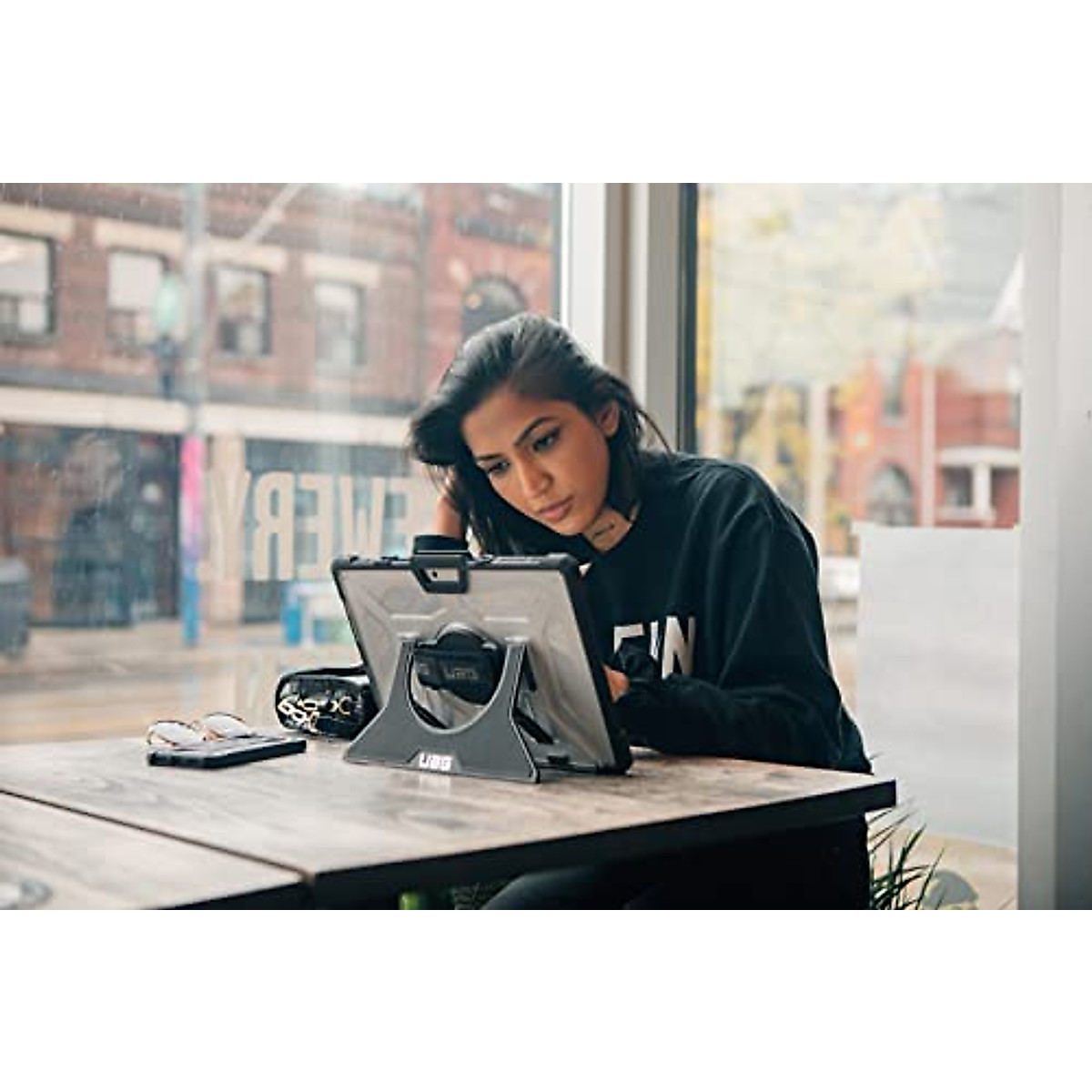 URBAN ARMOR GEAR UAG Designed for Microsoft Surface Pro 8 Case Plasma w/Hand Strap & Shoulder Strap Feather-Light Translucent Rugged Military Drop Tested Protective Cover Ice