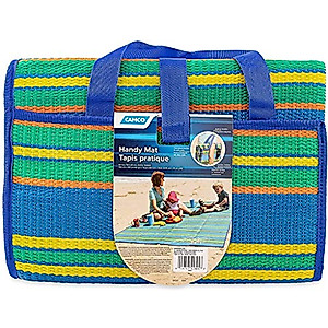 Camco Handy Mat with Strap, Perfect for Picnics, Beaches, RV and Outings, Weather-Proof and Resistant (Blue/Green - 60" x 78") - 42805