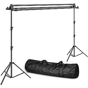 Emart Triple Crossbar 10 ft Wide 8.5 ft Height Backdrop Stand, Photo Video Studio Heavy Duty Adjustable Photography Muslin Background Support System Kit - 3 in 1 Multi Backdrop Stand