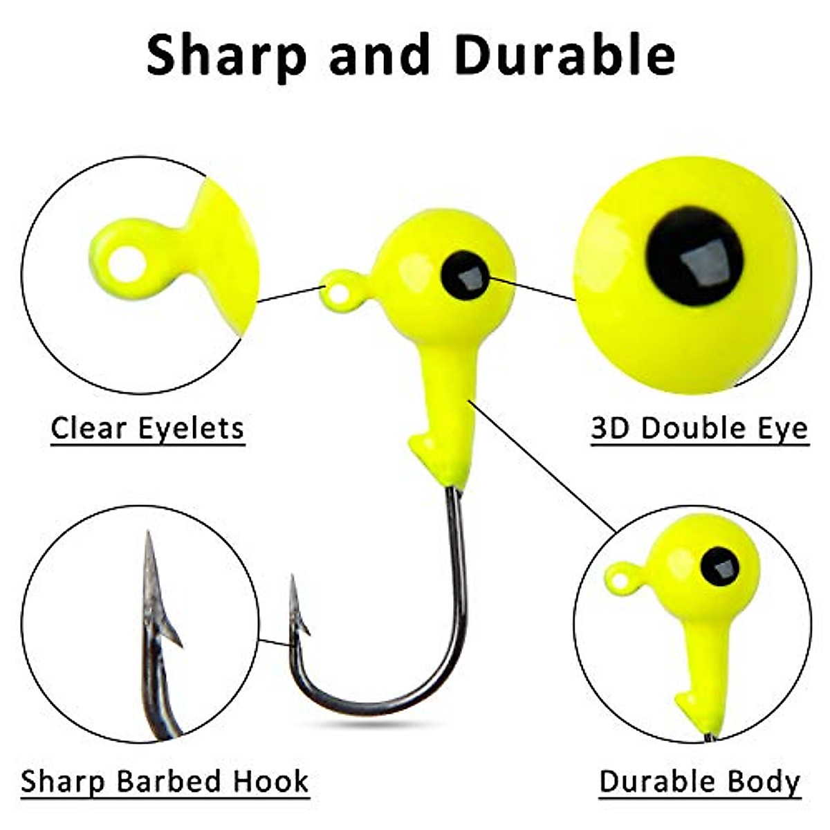 Fishing Jig Head Hooks Round Ball Head Fishing Jigs Hook Bass Lures Crappie Jig Heads for Trout Walleye Freshwater Saltwater Surf Fishing Jigs 1/32oz