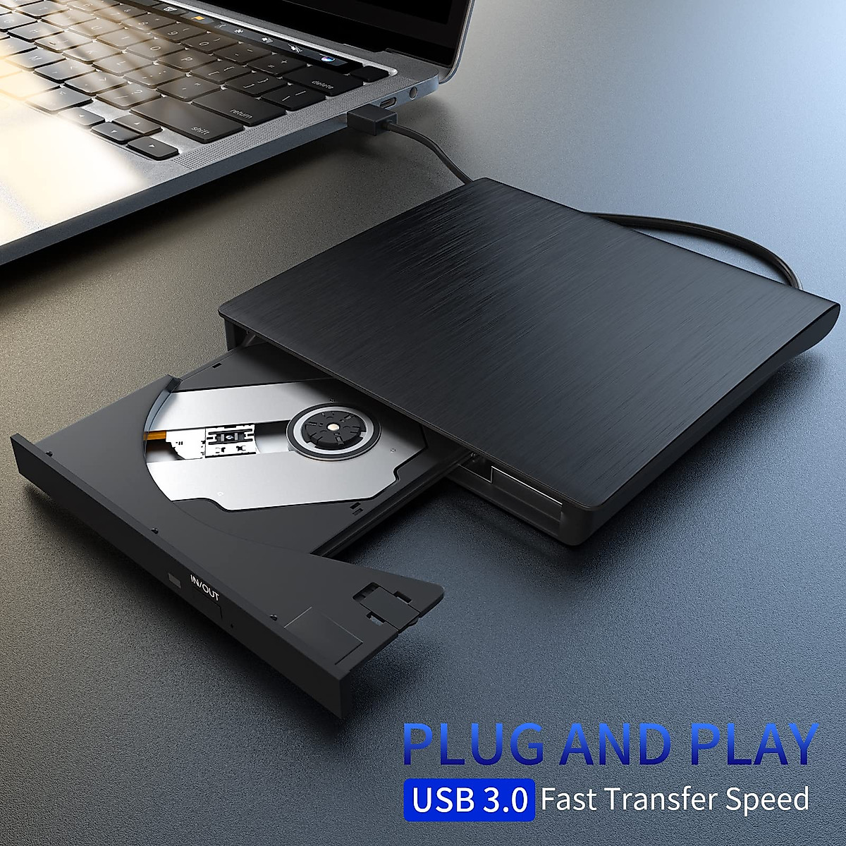 BILEYCHA External DVD Drive, USB 3.0 USB C CD Burner Portable DVD CD +-RW Drive DVD Player for Laptop CD ROM Burner Compatible with Desktop PC Windows Linux OS Apple Mac