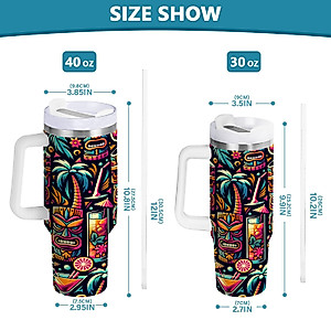 Jihqo Mexican Tropical Palm Trees 40 oz Stainless Steel Vacuum Insulated Tumbler with Handle and Straw Lid, Leakproof Water Bottle Double Wall Travel Mug Coffee Cup, Cupholder Friendly