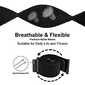 WOCCI 18mm Adjustable Nylon Watch Band, Quick Release Sport Loop Strap (Black)