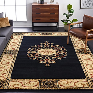 Superior Indoor Area Rug, Jute Backing, Plush Floral Rugs for Entryway, Living Room, Kitchen Floors, Bedroom, Office Floor Cover, Medallion Rugs, Elegant Medallion Collection, 5' x 8', Midnight Blue