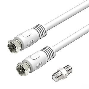 Short Coaxial Cable, 1ft White Coax Cable RG6 F Male to Male Connector Cord 75 Ohm with Coax Female to Female Coupler Adapter UIInosoo for AV, Cable TV, Antenna and Satellite