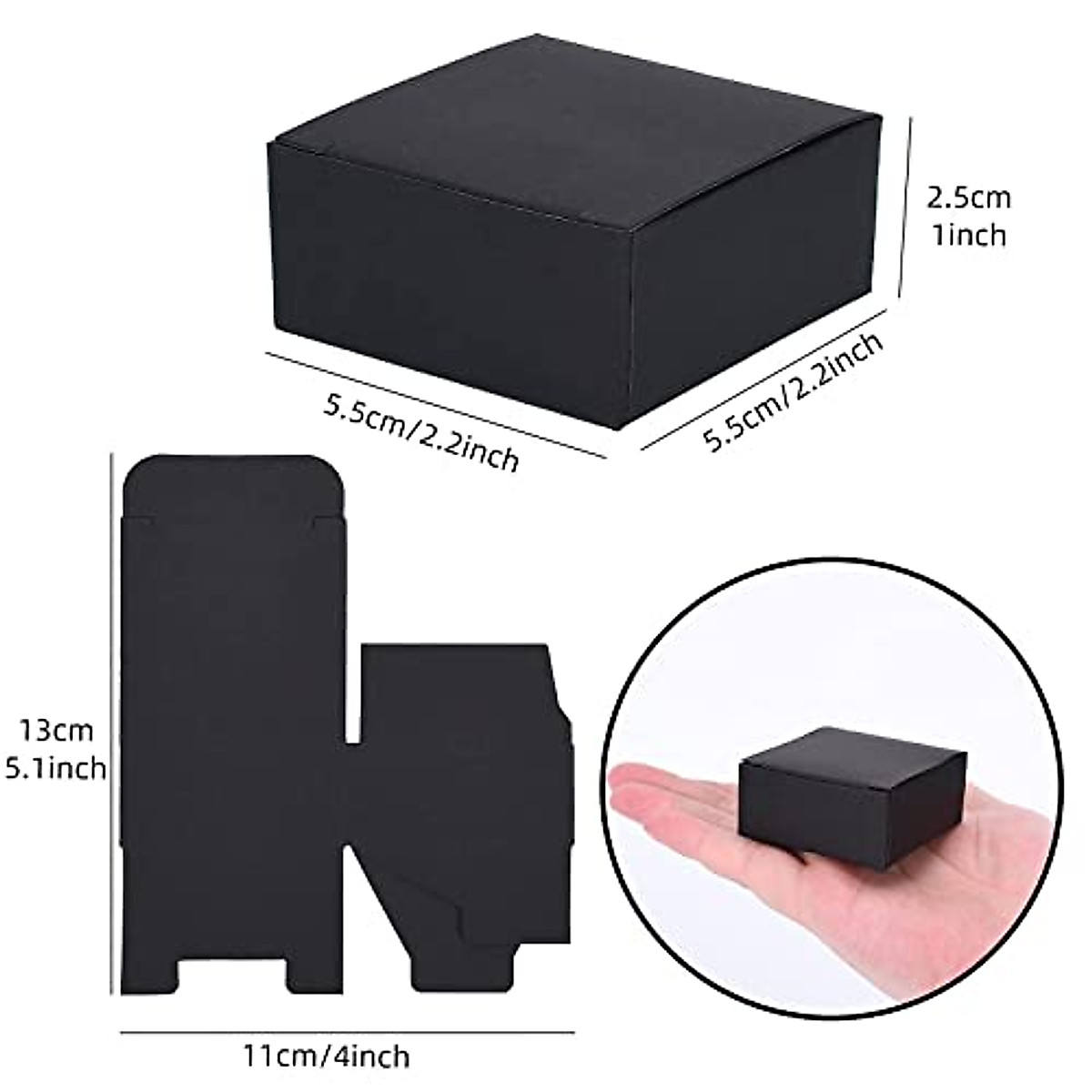 NIGNYA Black Favor Boxes, Tiny Gift Boxes for Presents, Small Kraft Gift Box 2.16x2.16x0.98 inch, 50 Pack Black Box with Lid for Favors, Ornaments, Candy, Tiny Items, Small Business