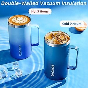 BJPKPK Insulated Coffee Mug with 2 Lids, 25oz Stainless Steel Insulated Tumbler with Handle, Double Wall Vacuum Coffee Cup, BPA Free Leak Proof Thermos for Travel & Home, Charming Red & Blue