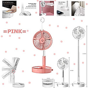 Lrufodya Portable floor Fan, Height Adjustable Folding Telescopic Table Fan, USB Rechargeable Personal Travel Fan with 4 Wind Speeds Air Humidifier LED Lamp and Night Light for Outdoor Camping