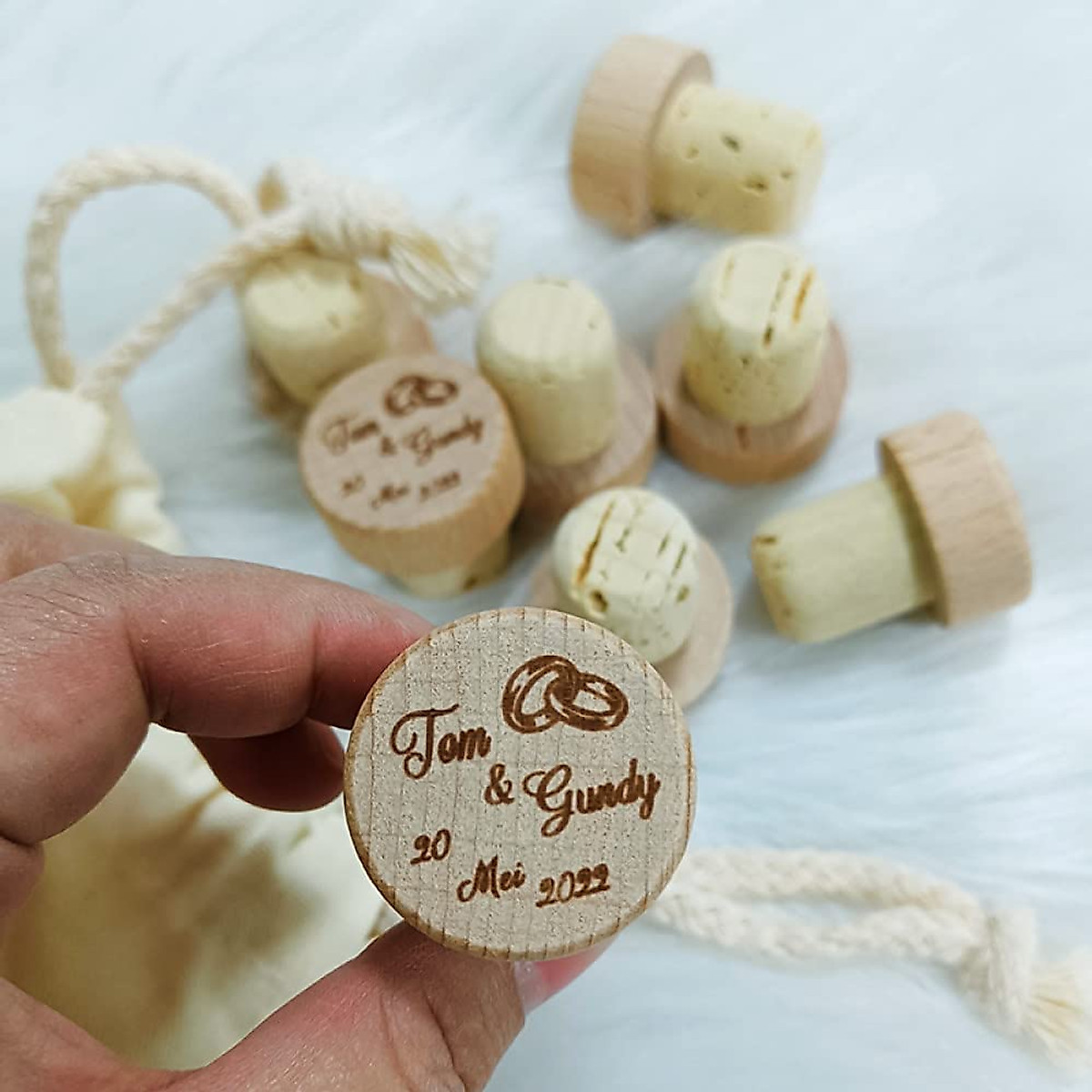WunM Studio Personalized Wine Bottle Stopper - Customized Anniversary Date, Ring Shape Engraved Wooden Laser Cork Wedding Favors Baby Shower Special Wedding Gift for Gues,Custom,50PCS