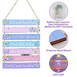 FIOBEE Girls Room Décor for Teen Girls with LED Light Nursery Wall Décor for Bedroom Motivational Inspirational Wall Art Girl Room Decoration for Kid Room Living Room, 8 Kinds of Lights, Butterfly