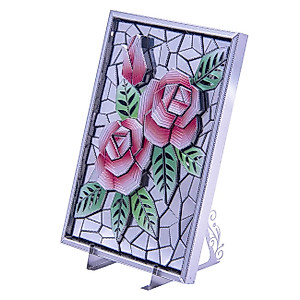 3D Metal Puzzle, Microworld Rose Flower Photo Frame Metal Model Kit, DIY 3D Puzzle for Adult, Brain Teaser Art Craft Home Decor Gift Toys for Teen