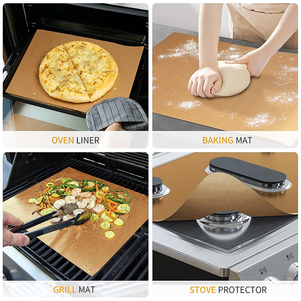 SKYBD 2 Pack Oven Liners for Bottom of Oven, Reusable - Heavy Duty Non-stick Teflon Mats 16"x 24", Easy to Clean - Electric Gas Oven Floor Protector Liner -Reduce Food Spills and Stuck (Copper, 2)
