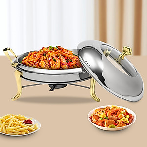Roll Top Chafing Dish Buffet Set, 2.5L Round Chafing Dish for Buffet, Buffet Servers and Warmers, Food Warming Trays for Buffet and Parties, Gold, Stainless Steel
