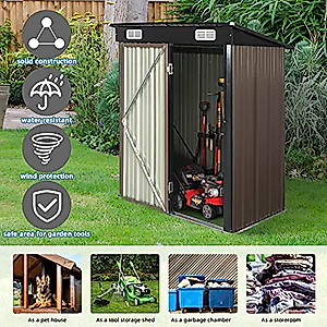 GRAVFORCE 5' x 3' Outdoor Metal Storage Shed, Outdoor Shed, Galvanized Steel Garden Shed with Single Lockable Door, Tool Storage Shed for Backyard, Patio, Lawn (Dark Grey)