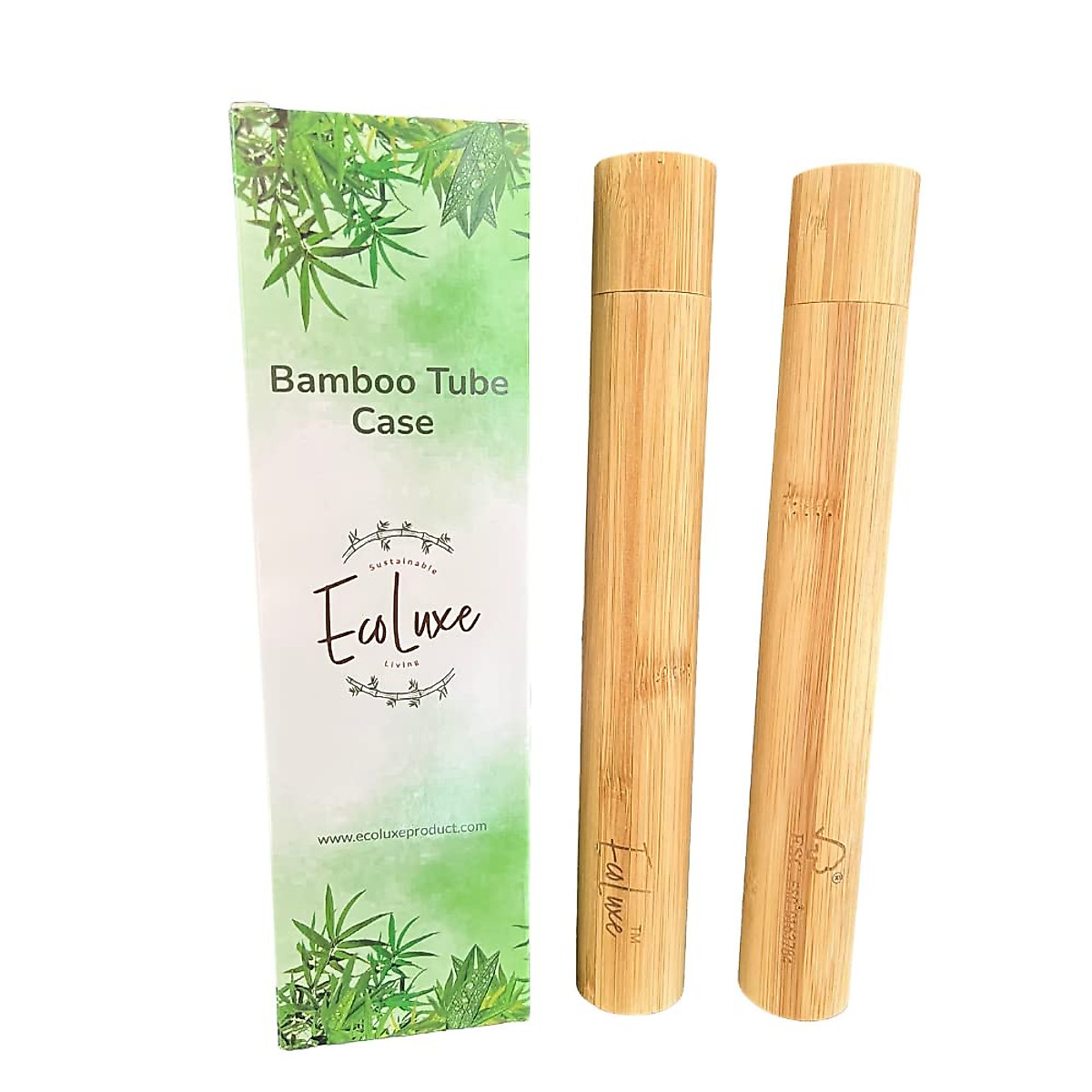 EcoLuxe Natural Sustainable Bamboo Travel Case Tubes for Toothbrush, Paintbrush, Pens, Tea Canister 2 Packs