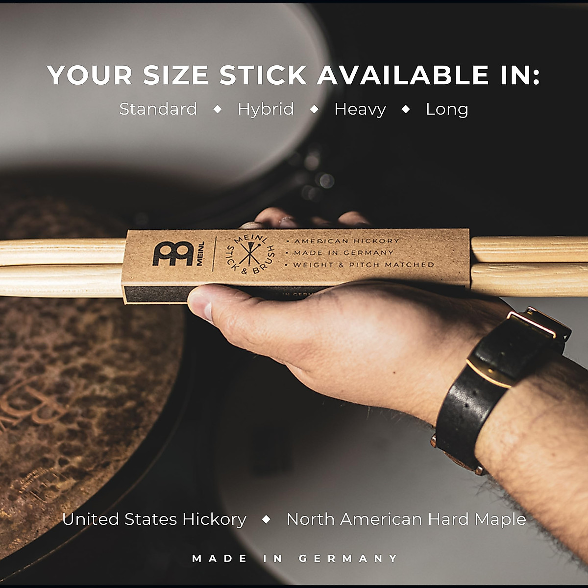 Meinl Stick & Brush Drumsticks, Heavy 2B-American Hickory with Acorn Shape Wood Tip-Made in Germany (SB110)
