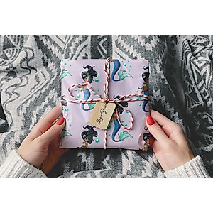 African American Black Mermaid Premium Purple Wrapping Paper Gift Wrap Birthday Present Party Decoration (One 20 inch x 30 inch sheet)