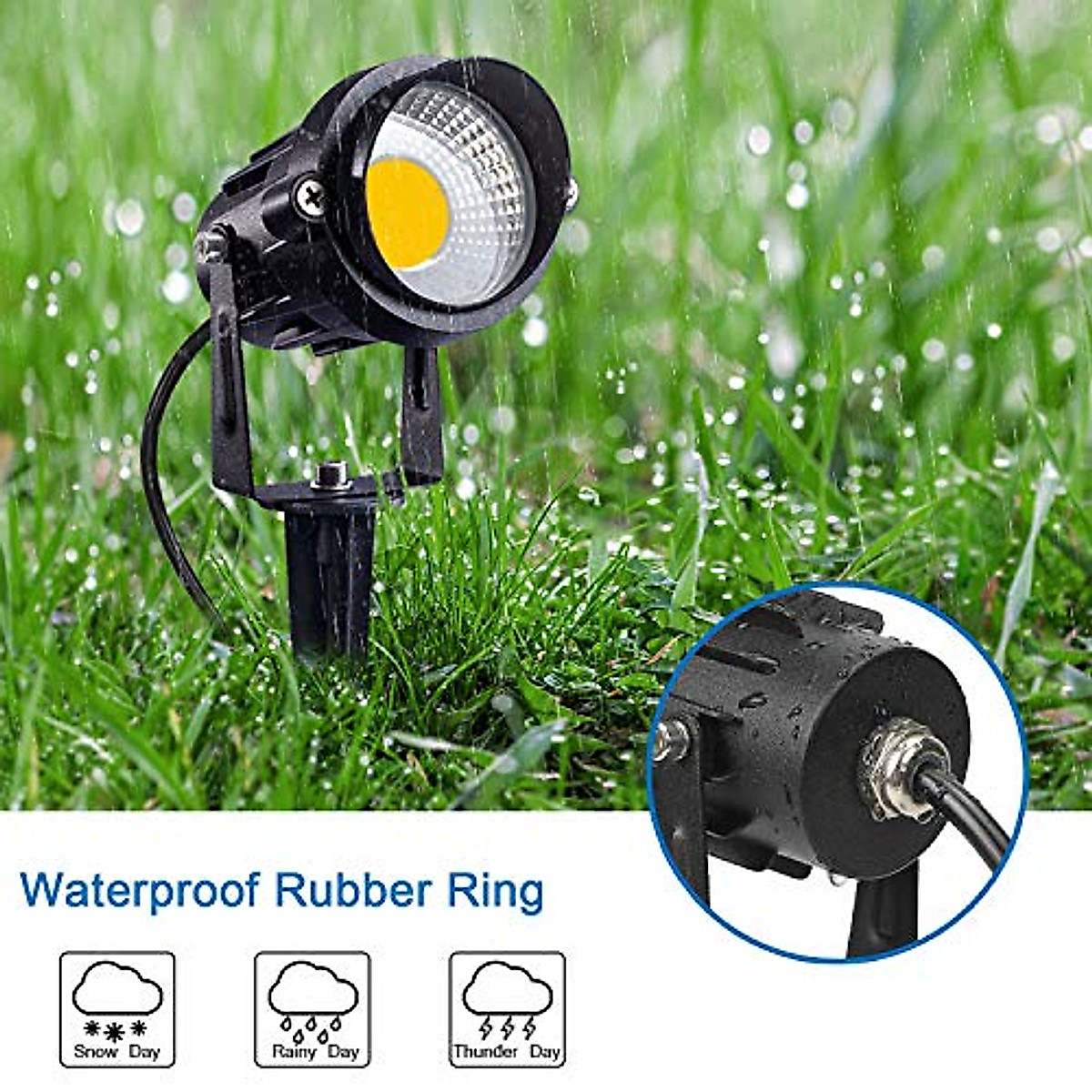 SUNVIE 120V Spot Lights Outdoor LED Landscape Lighting 12W AC Spotlights for Yard Waterproof Landscape Lights with Spiked Stake for Tree Garden Pathway Warm White Flag Lights with US 3-Plug In(4 Pack)