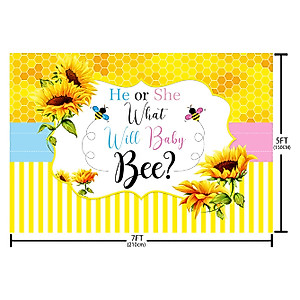 ABLIN 7x5ft Bee Baby Shower Backdrop He or She What Will Baby Bee Gold Sunflower Honey Photography Background Boy or Girl Gender Reveal Party Decorations Photo Shoot Props