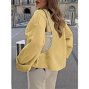 ANRABESS Women's Oversized Crewneck Long Sleeve Fuzzy Knit Casual Chunky Warm 2025 Fall Pullover Sweaters Top Trendy Outfits Yellow X-Large