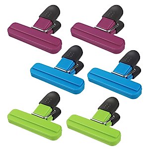 6 Pack Chip Bag Chips Food Clips with Heavy Duty Tight Seal Grip Plastic Bags Clips for Food Storage Assorted Colors Food Bag Clips Snack Clips Small Sizes Kitchen Clip for Coffee Snacks (3 Colors)