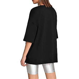 Fenxxxl Womens Drop Shoulder Cute Oversized Shirt Butterfly Print Loose Junior Tops Casual Boyfriend Graphic Tee F491-395-Black M