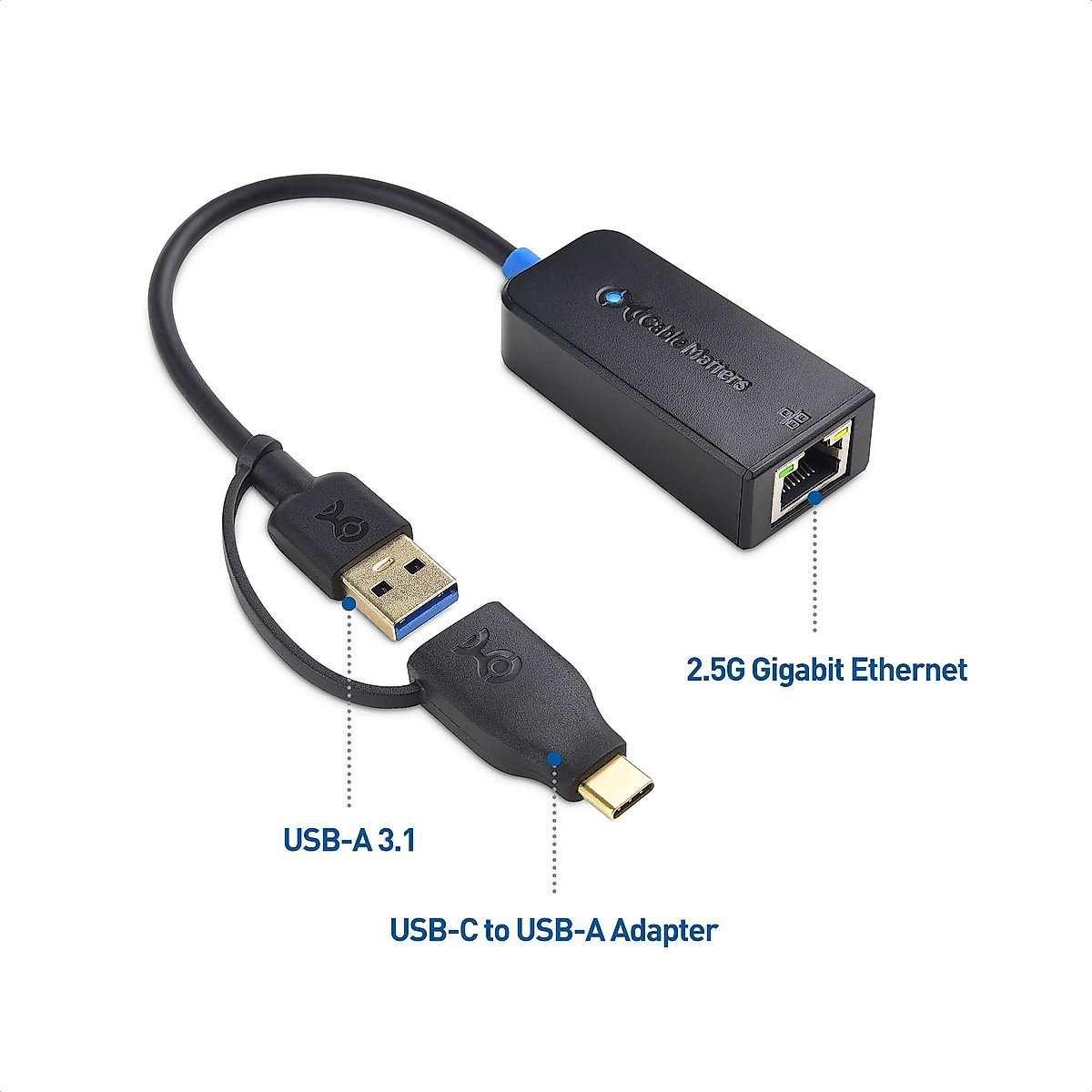 Cable Matters USB C to 2.5 Gigabit Ethernet Adapter, USB to 2.5 Gigabit Ethernet Adapter, Not Compatible with M2 Macs (2.5g Ethernet to USB, 2.5gbps Ethernet Port) -Compatible with Thunderbolt 4 USB 4