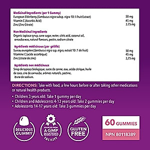 Elderberry Gummies for Kids with Zinc and Vitamin C | Potent, Herbal Immune Support for Kids with Antioxidants to Support Immune Defense | 60 Vegan Elderberry Vitamin C and Zinc Kids Immune Gummies