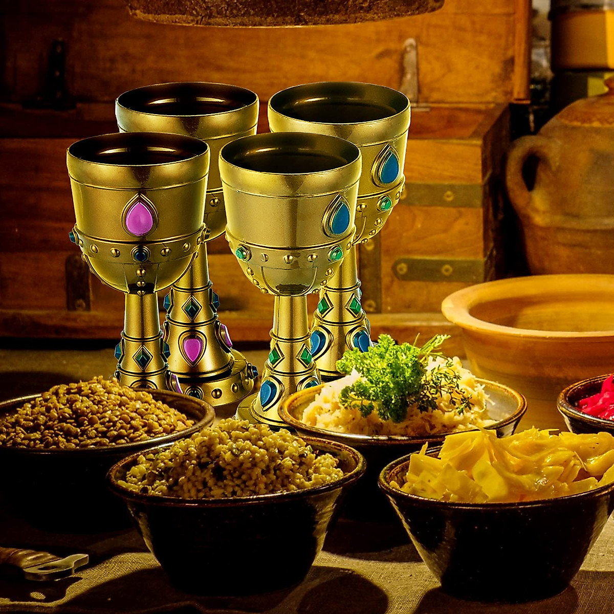 Gold Medieval Goblets – 6 Pack Vintage Jeweled Party Cups