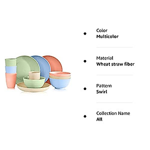 GATO Wheat Straw Dinnerware Sets (12pcs) - Microwave Safe, Eco-Friendly & Reusable Dinnerware Set for Kids, Adults - Includes Unbreakable, Dishwasher Safe Plates, Bowls, & Cups - Multicolor Design